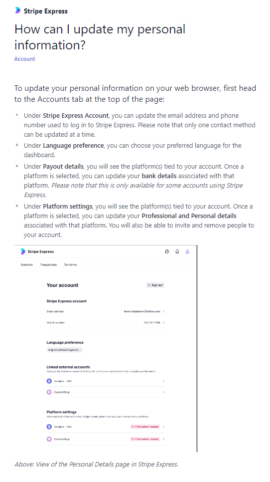 How to update your personal details in Stripe – Playtomic Manager