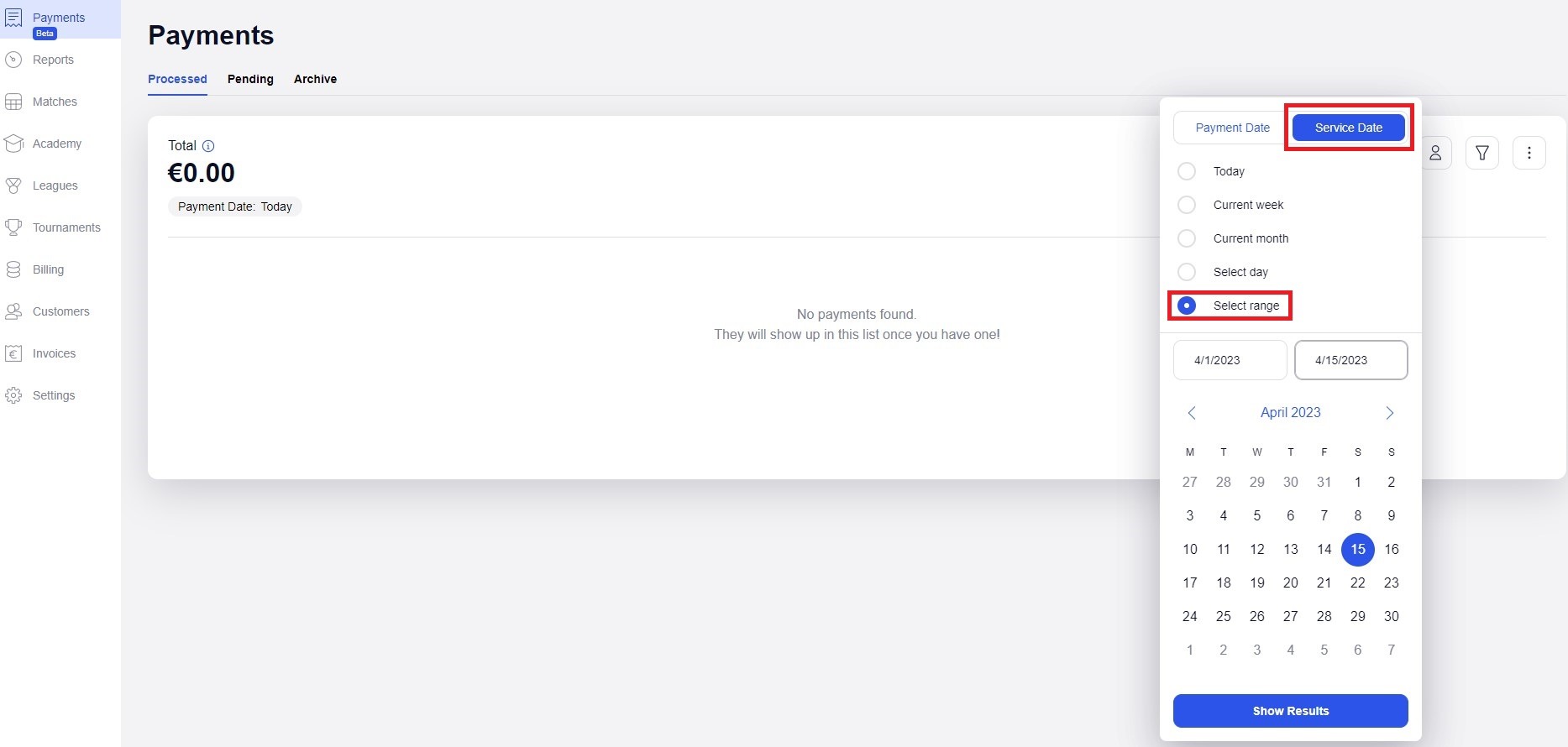 Comparing the Payments List and the Self Invoice – Playtomic Manager
