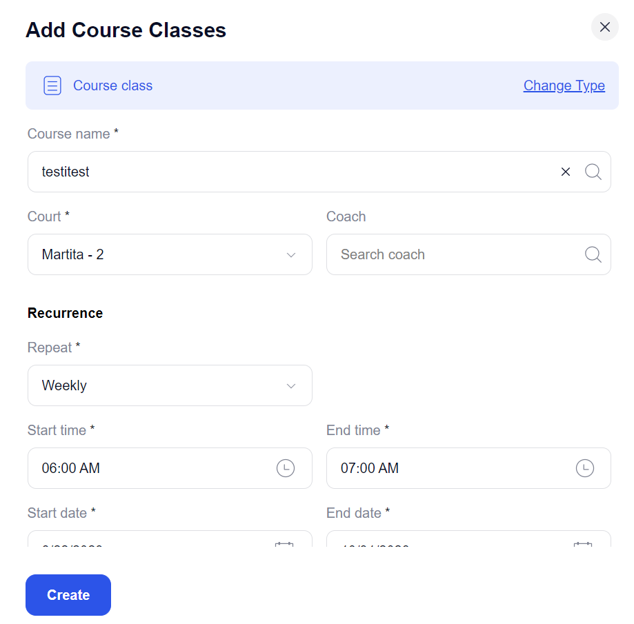 Create and Manage a course – Playtomic Manager