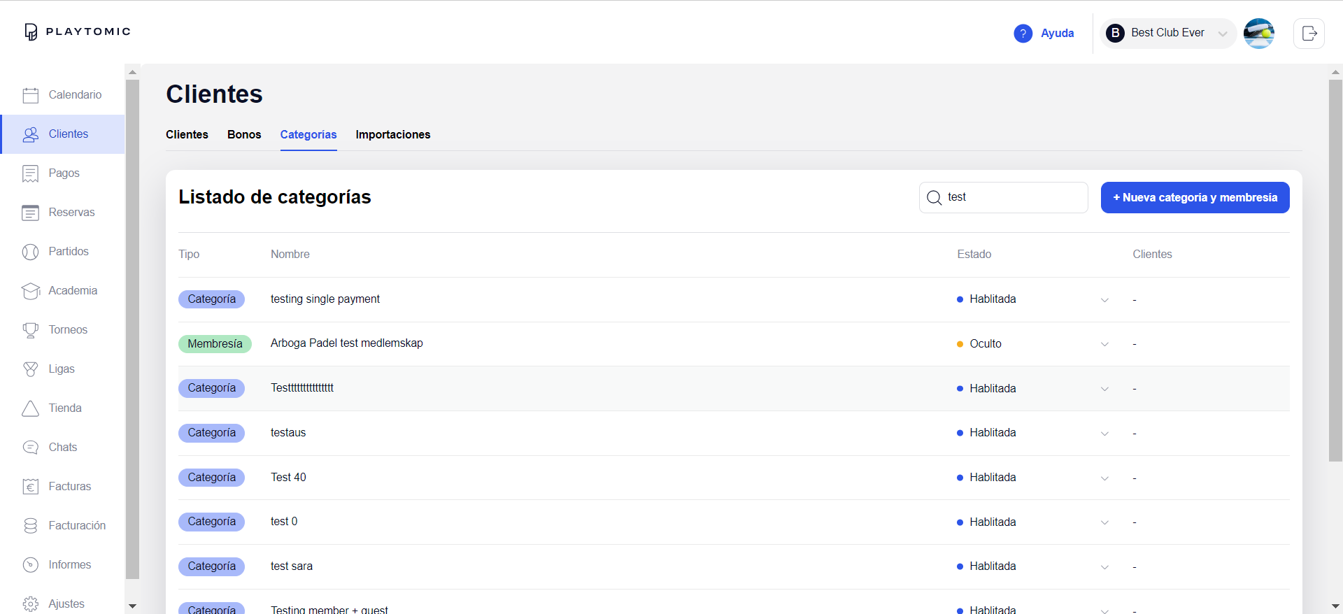 Funcionalidad de Membresías – Playtomic Manager