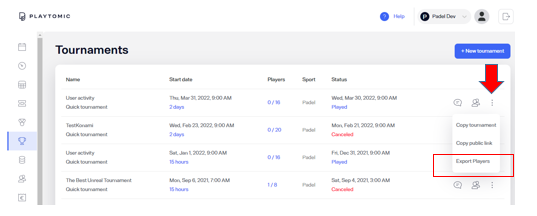 How to export the players list from a tournament or league – Playtomic ...