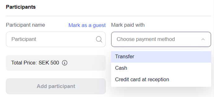 Onsite Payment Methods – Playtomic Manager