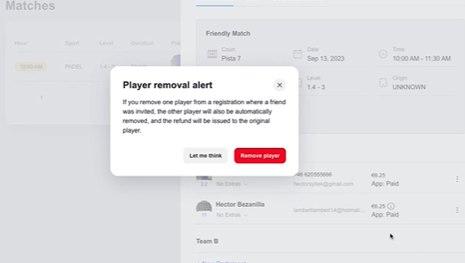 How to add/remove players in an Open Match – Playtomic Manager