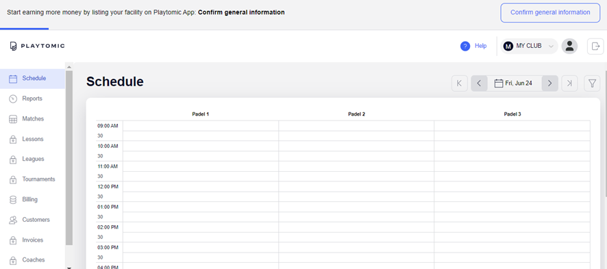 Complete the setup of your Club – Playtomic Manager