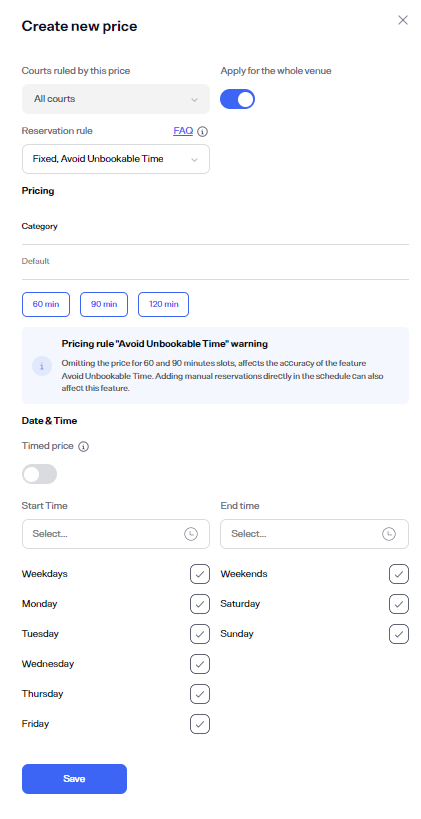 How to add/edit prices – Playtomic Manager