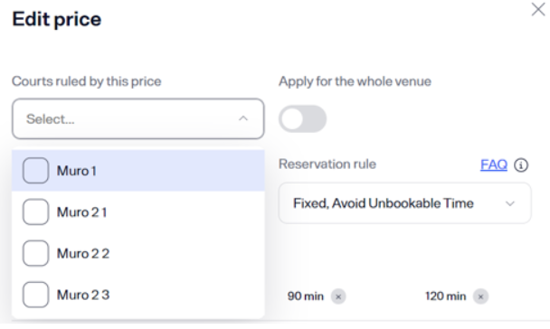 How to add/edit prices – Playtomic Manager