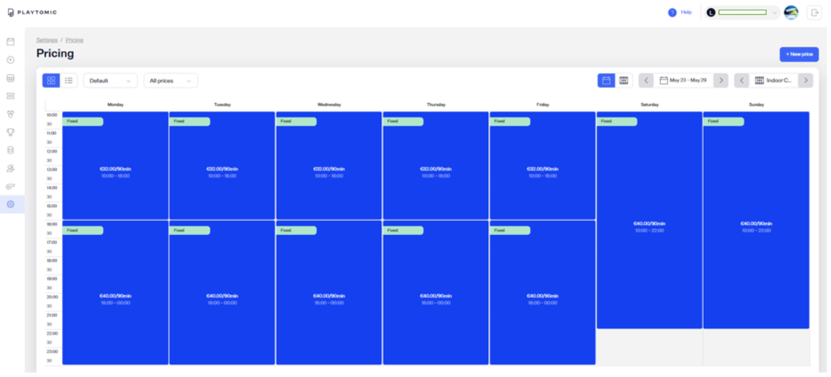 How to visualize prices – Playtomic Manager