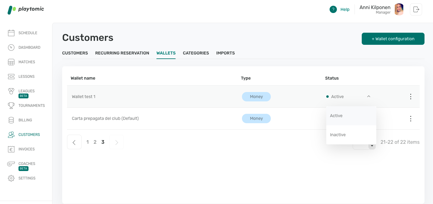 Club or Merchant Wallets – Playtomic Manager