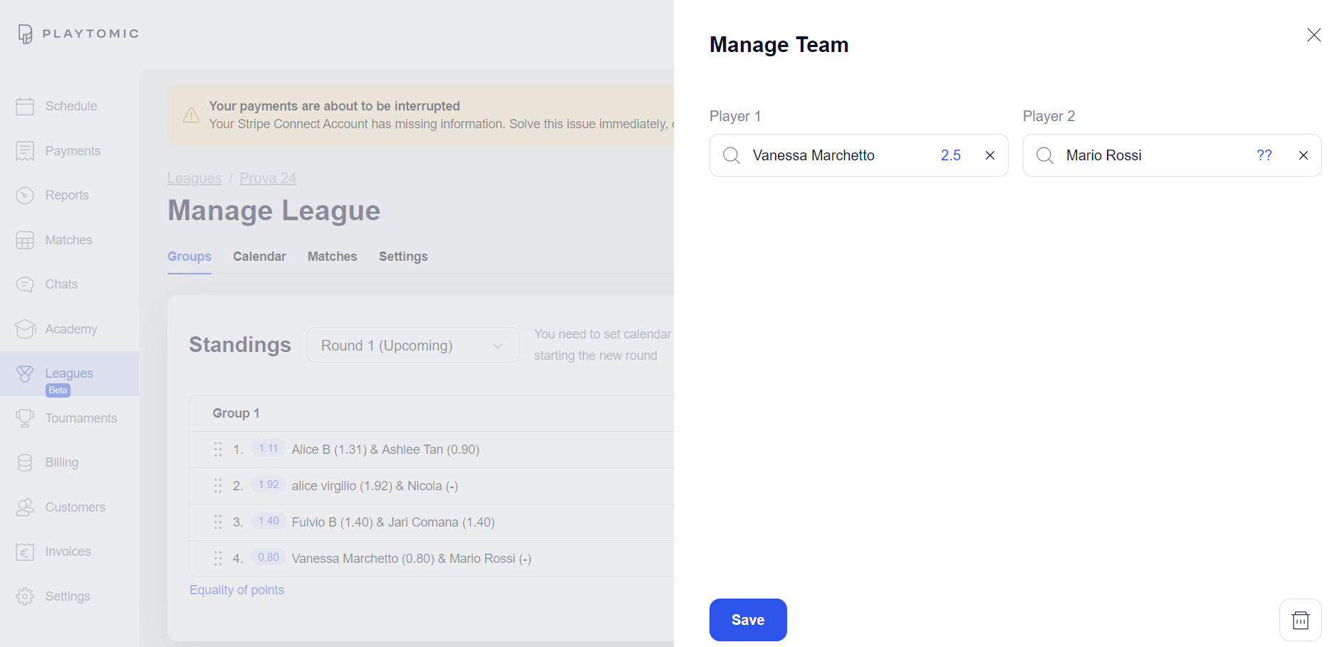 How to manage teams in a League – Playtomic Manager